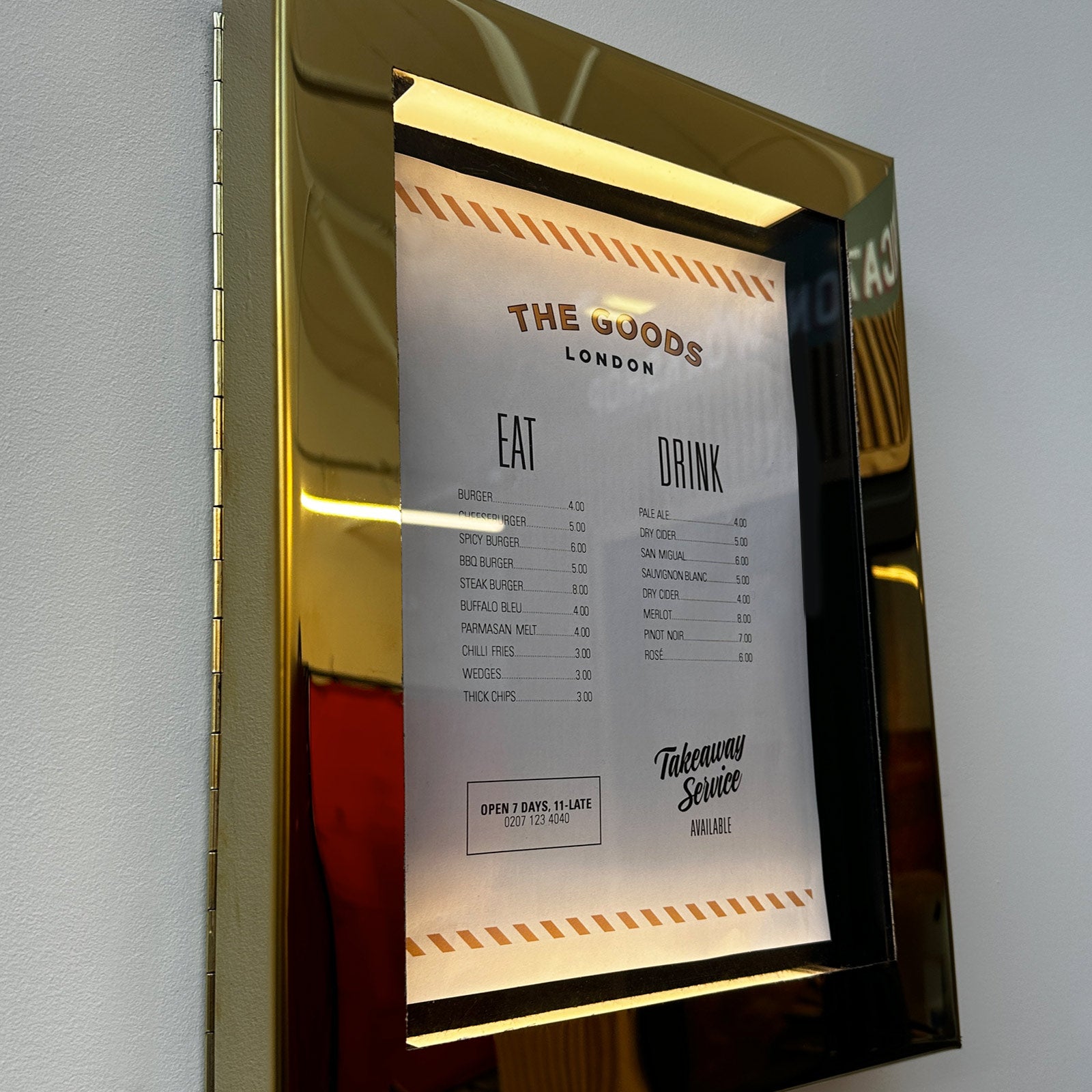 Brass Menu Case UK – 'The Goods' Signs London