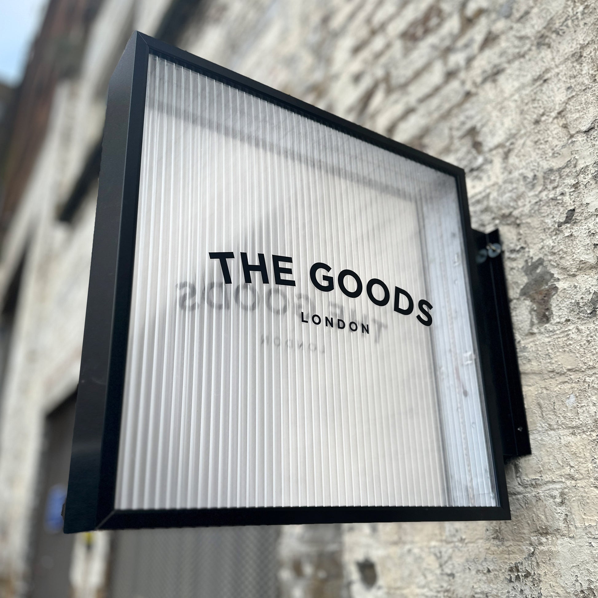 Fluted Glass Light Box Sign – 'The Goods' Signs London