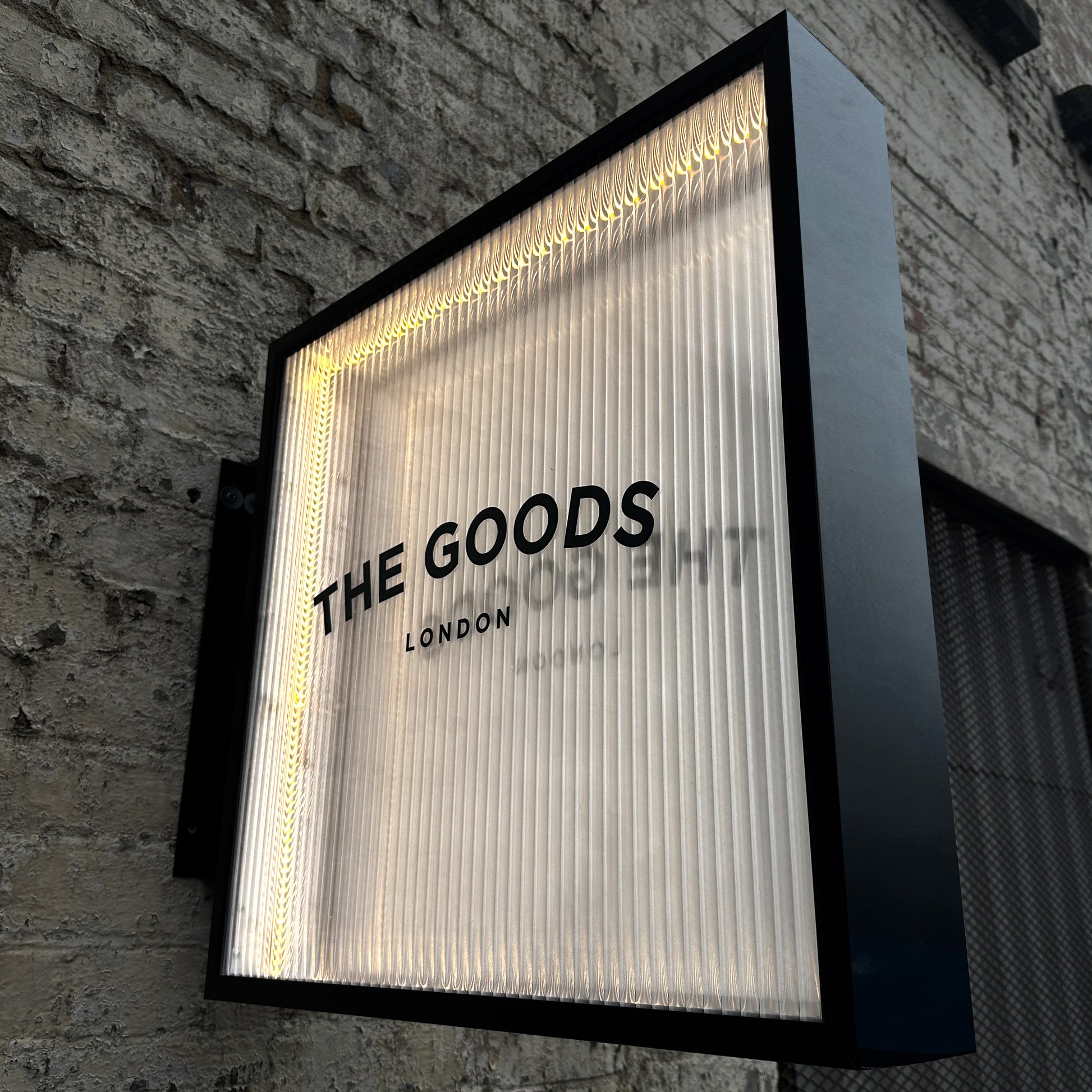 Fluted Glass Light Box Sign – 'The Goods' Signs London