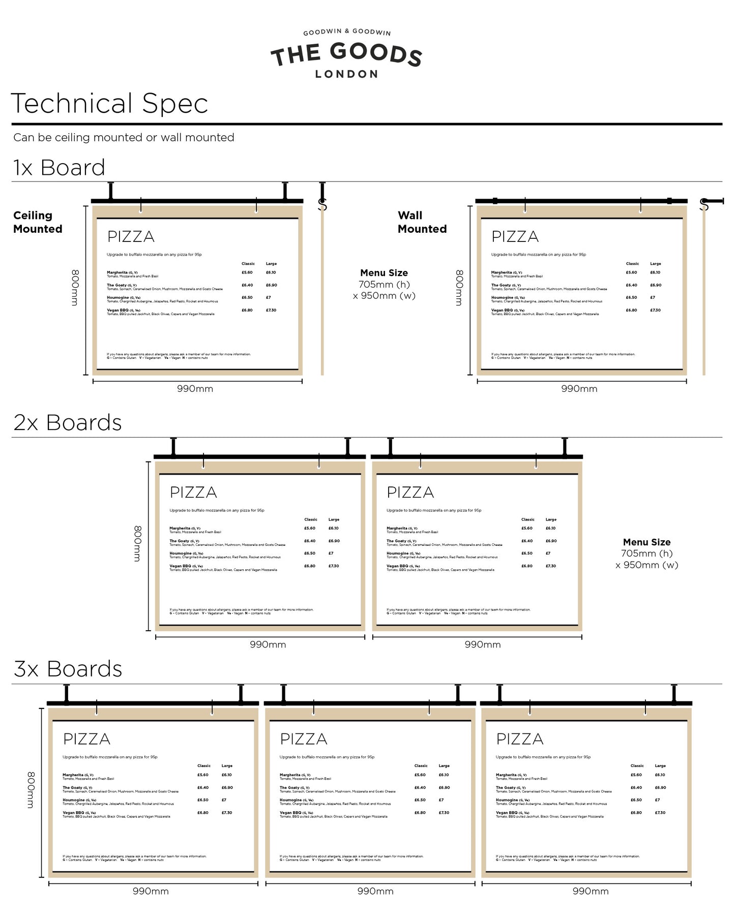 Industrial Hanging Café Menu Display – 'The Goods' Signs London