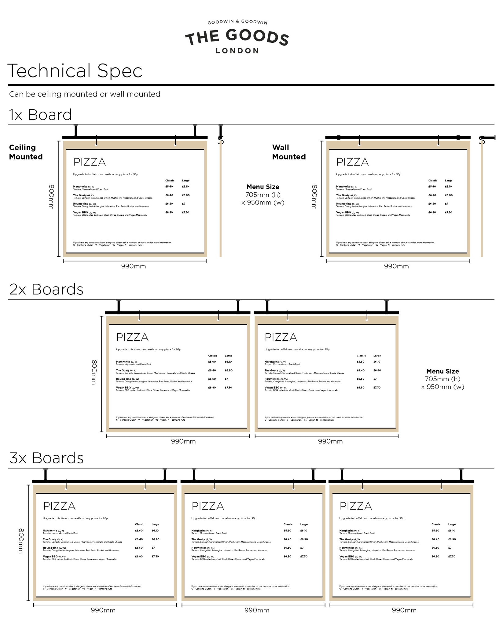 Industrial Hanging Café Menu Display – 'The Goods' Signs London