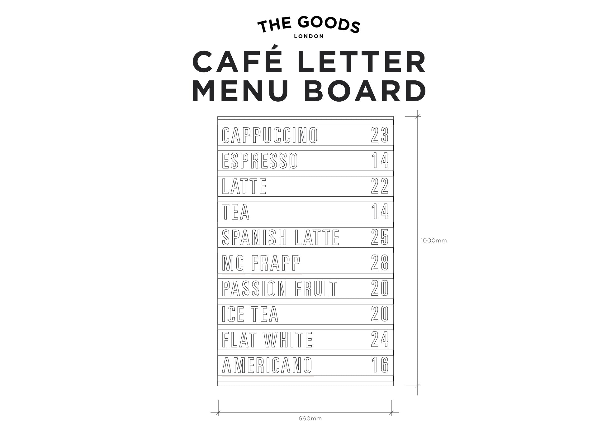 Café Letter Menu Board White – 'The Goods' Signs London