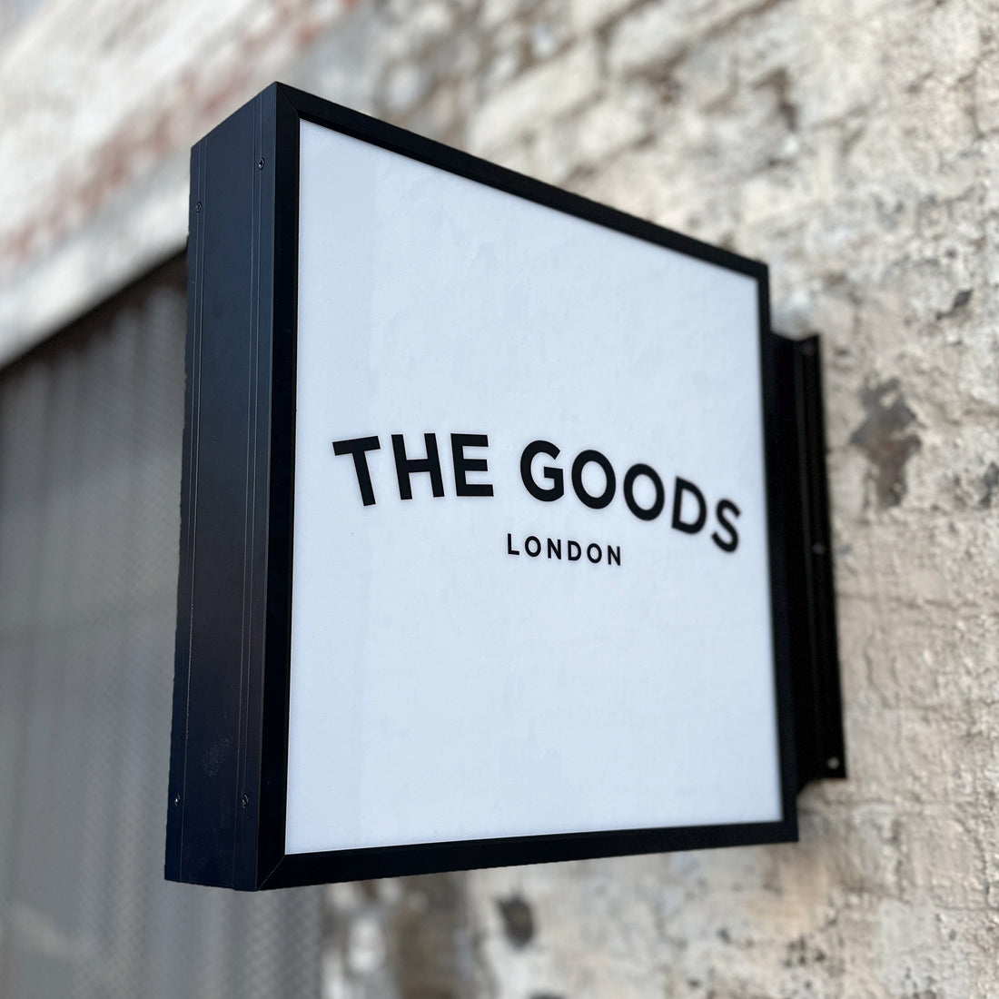 Black Metal Light Box Projecting Sign – 'The Goods' Signs London