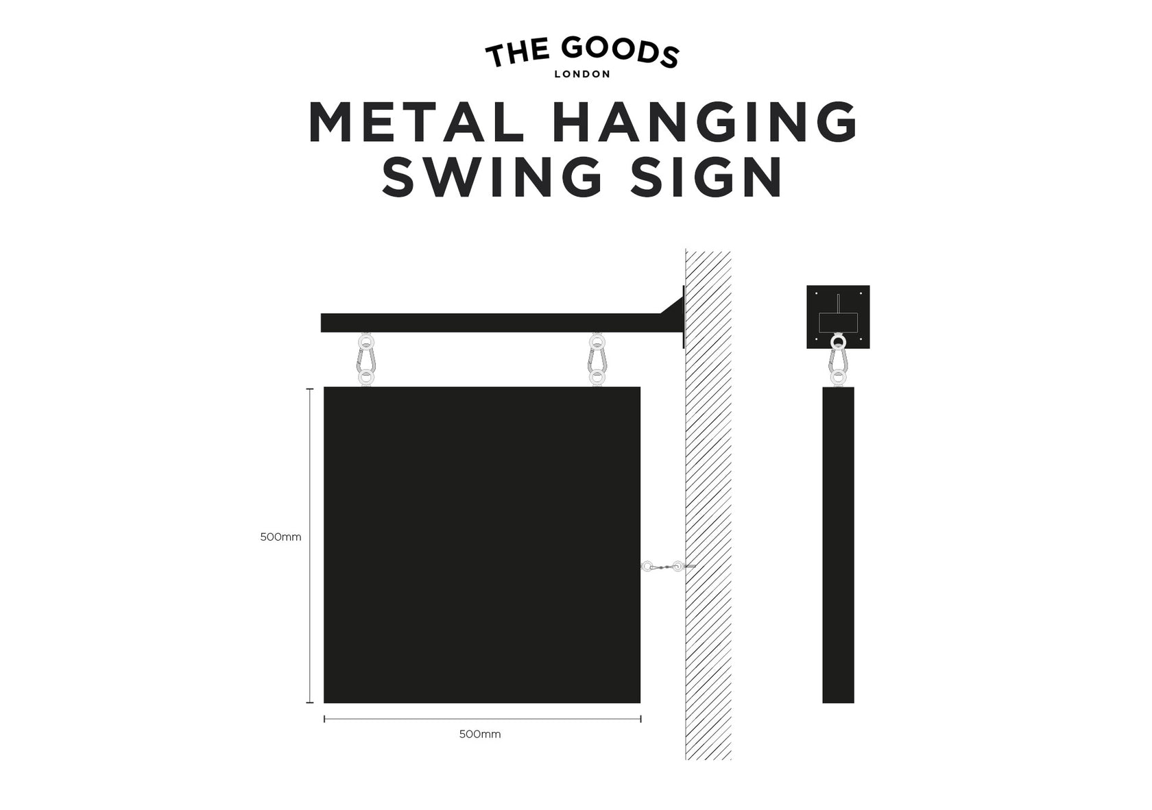 Outdoor metal box hanging swing sign – 'The Goods' Signs London